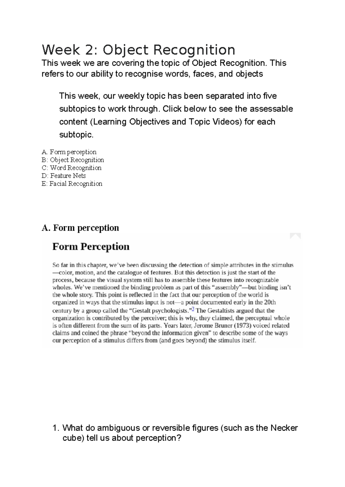 Week 2 - Week 2: Object Recognition This week we are covering the topic ...