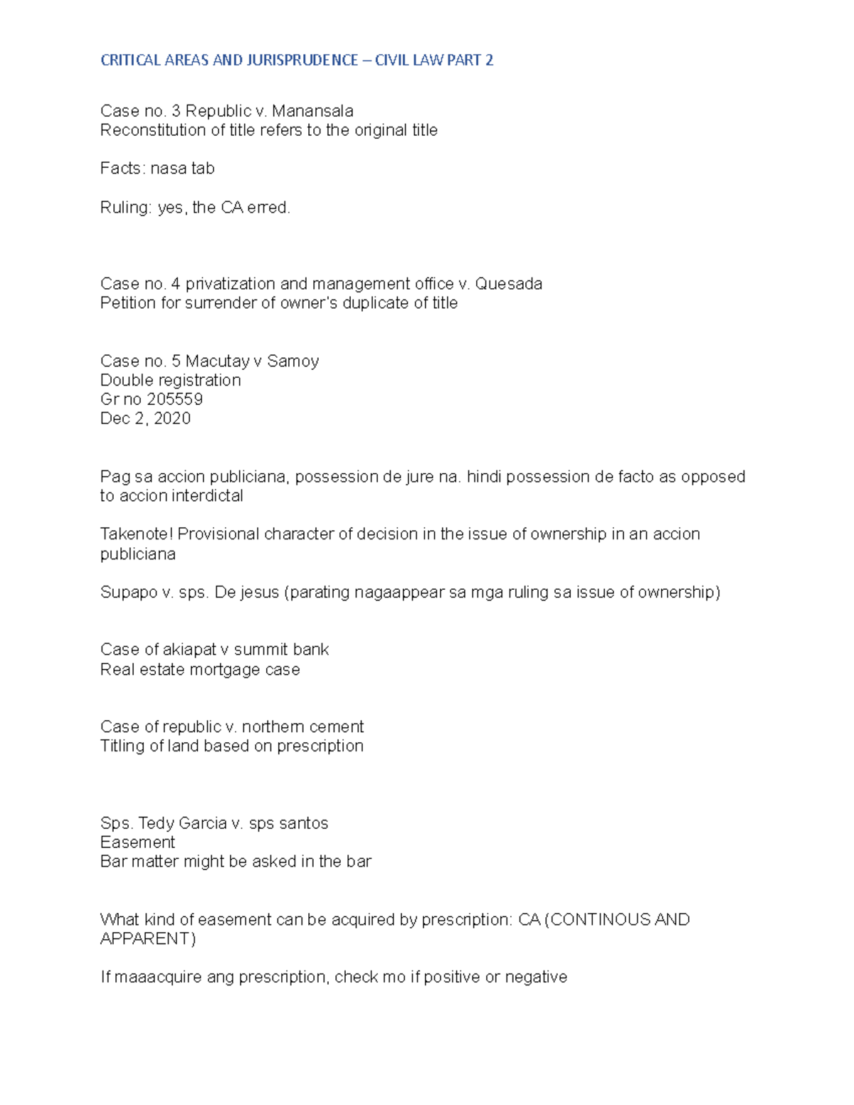 JLG Notes - Critical Areas - Civil LAW 2 - CRITICAL AREAS AND ...