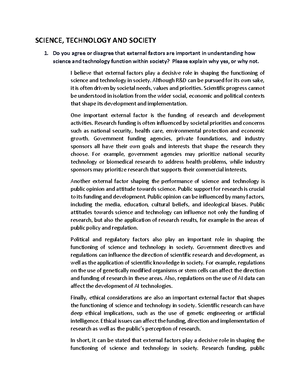 STS In what ways has society impacted the development of science, and ...