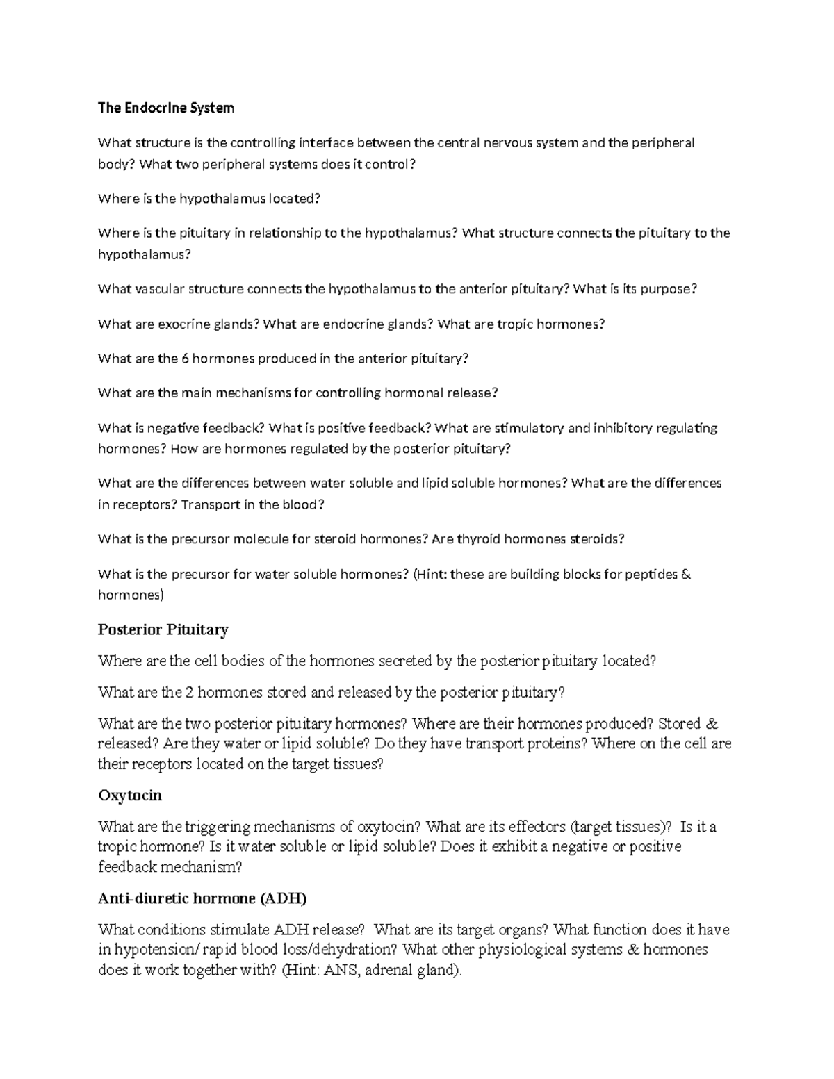 Endocrine Review Questions - The Endocrine System What structure is the ...