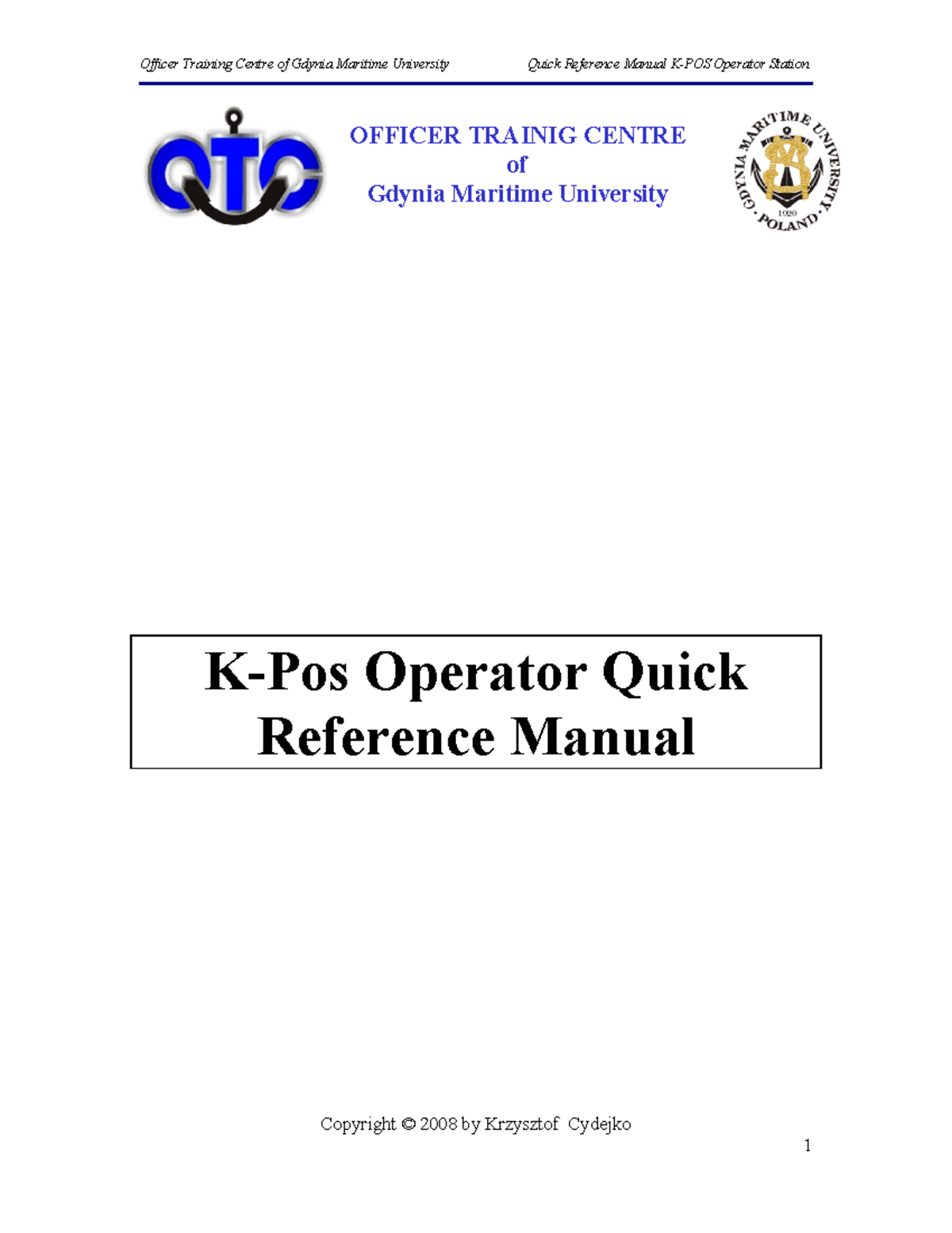 Quick Reference Manual - K-Pos Operator Quick Reference Manual ...