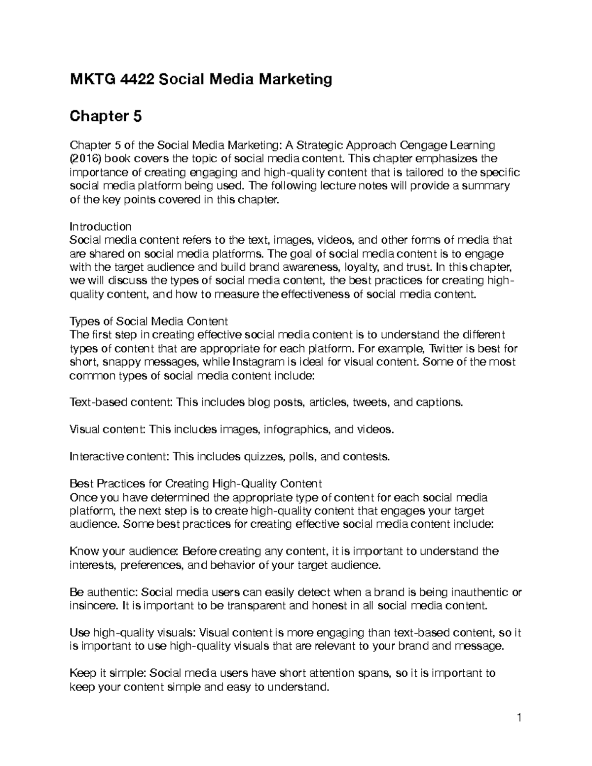 MKTG 4422 - Chapter 5 - MKTG 4422 Social Media Marketing Chapter 5 ...