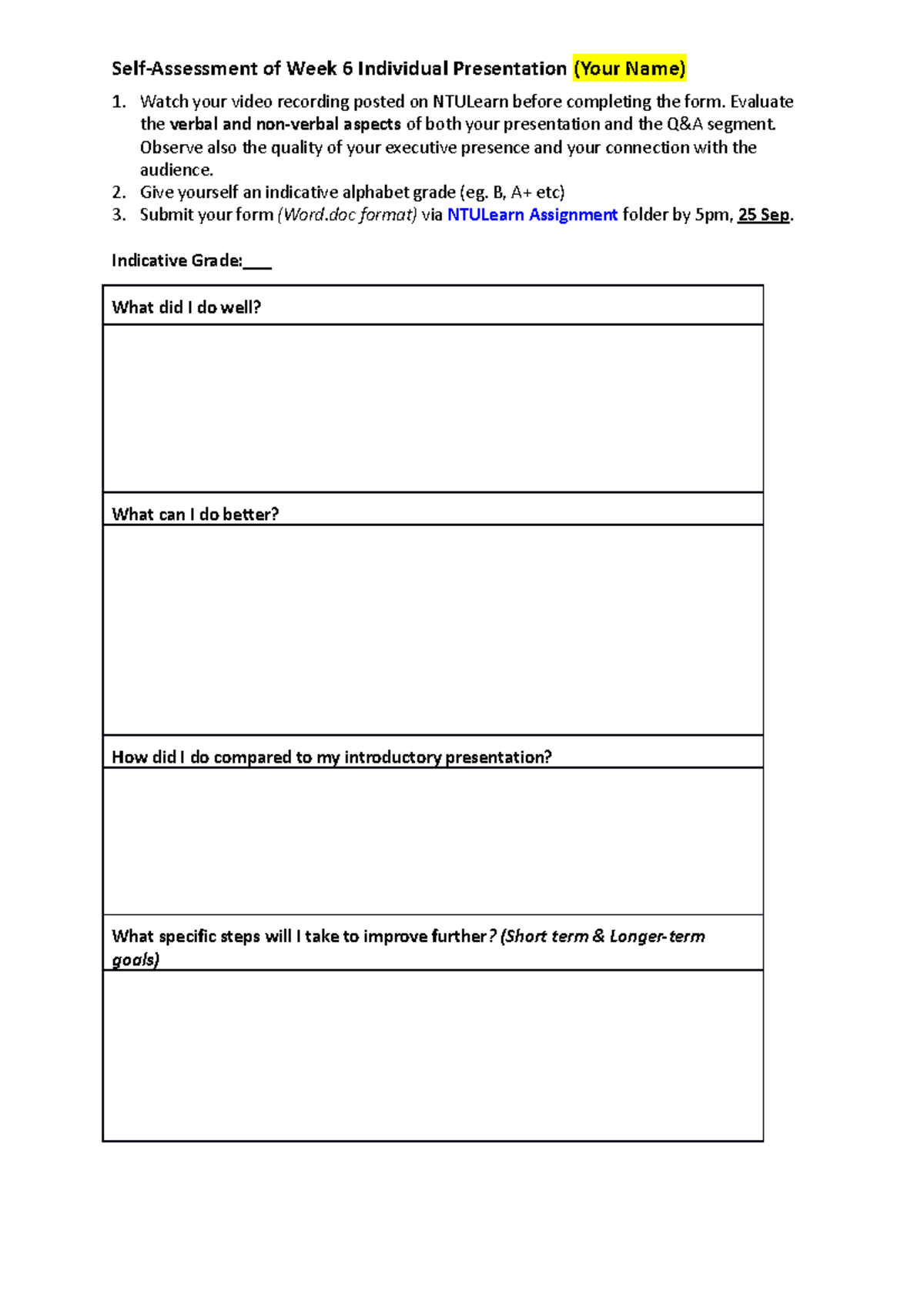 Self-Assessment for Week 6 Individual Presentation - Self-Assessment of ...