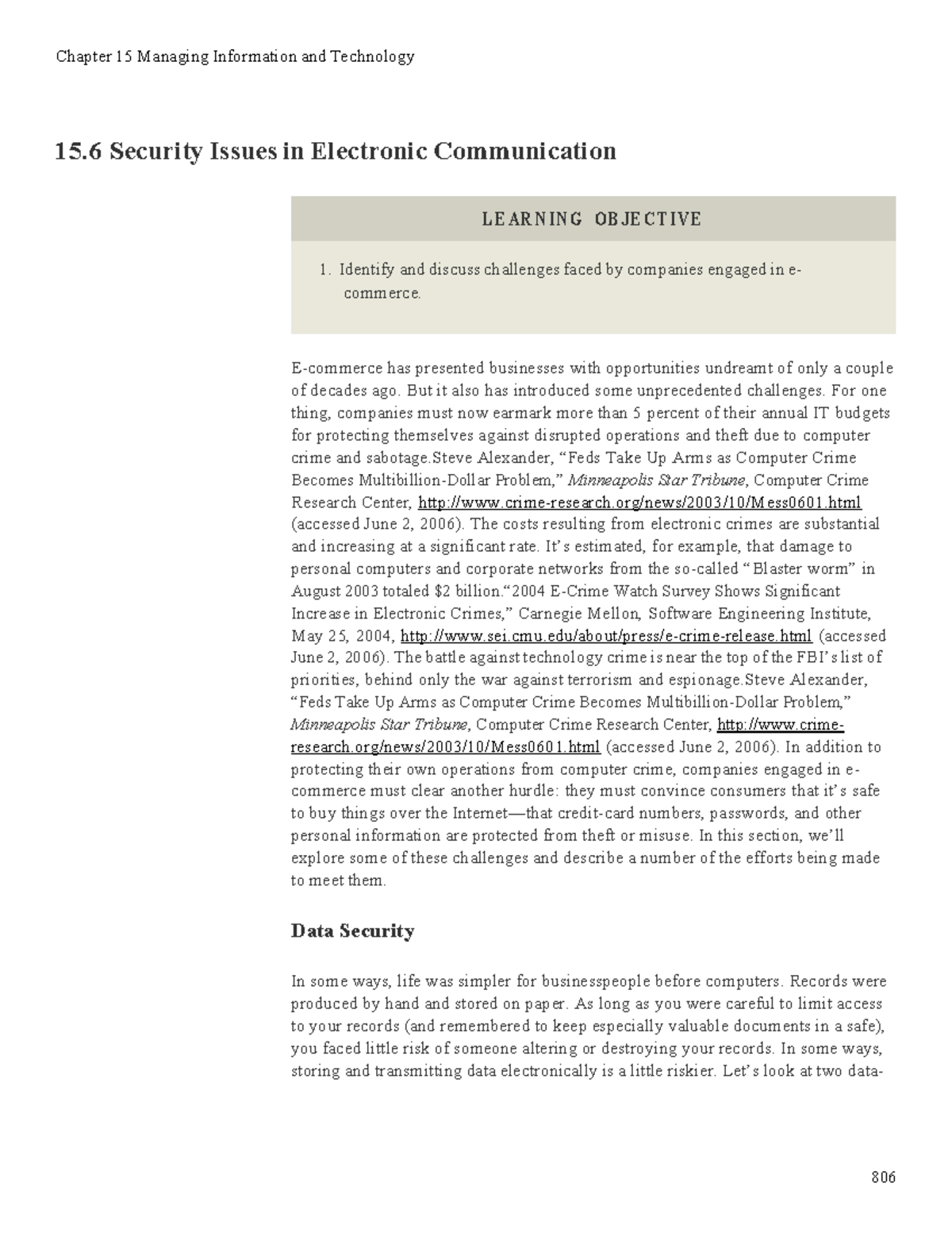 Security Issues in Electronic Communication - 806 Identify and discuss ...