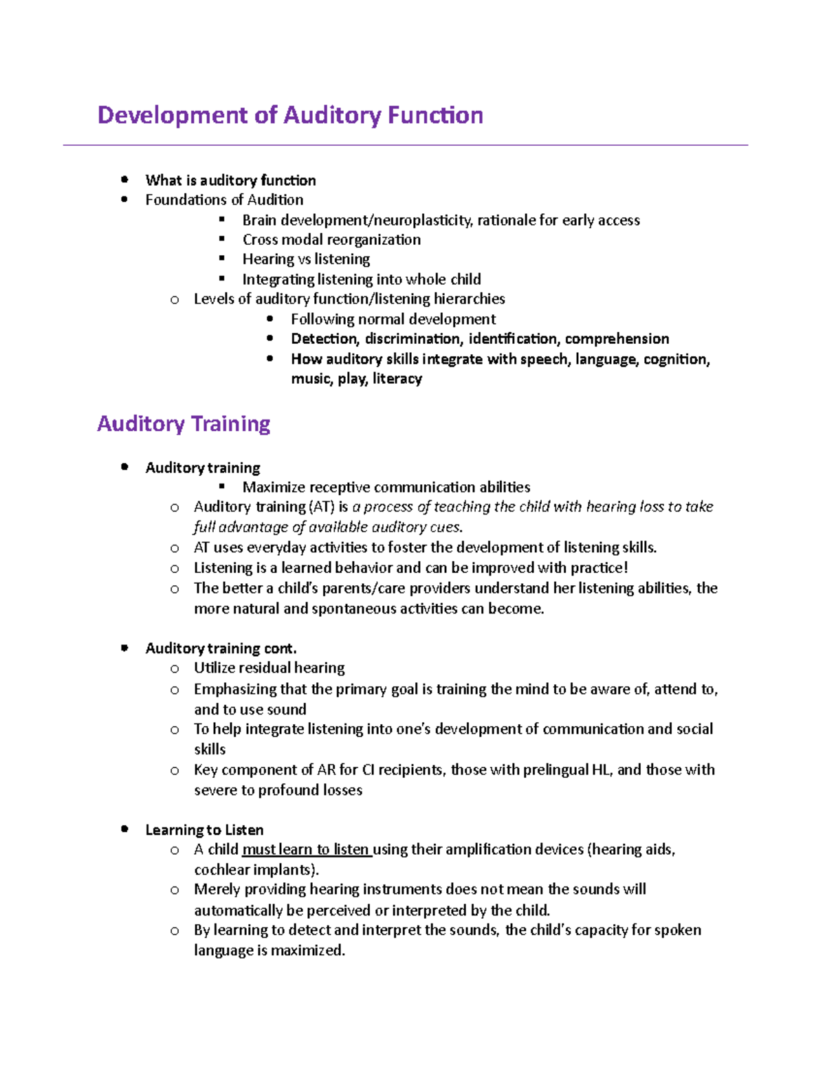 Development of Auditory Function - o AT uses everyday activities to ...