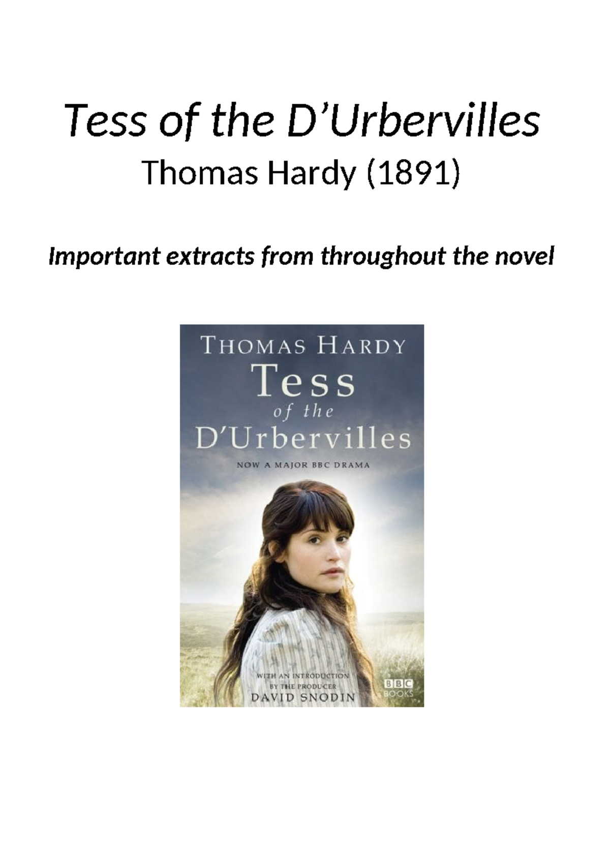 Tess-extract-booklet - Tess of the D’Urbervilles Thomas Hardy (1891 ...