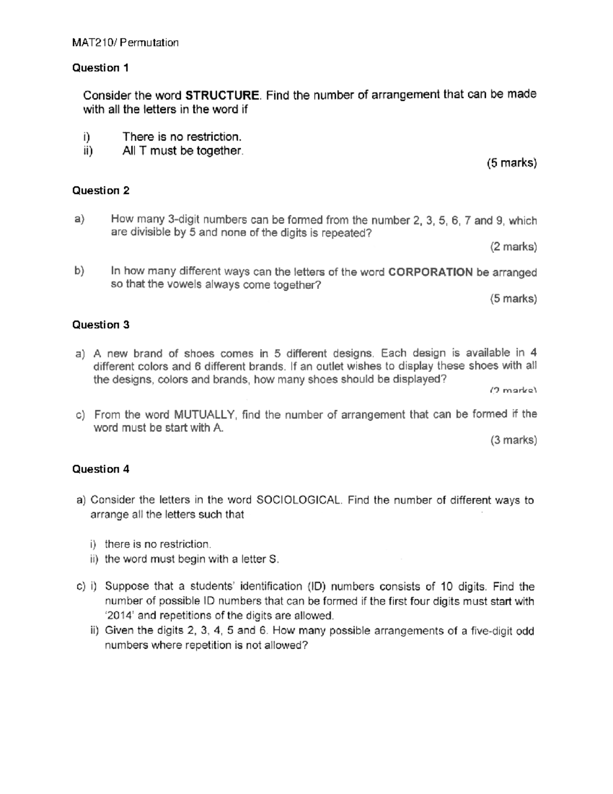 Compilation Pyq C02 Permutation Discrete Mathematics Mat210 Permutation Question Question