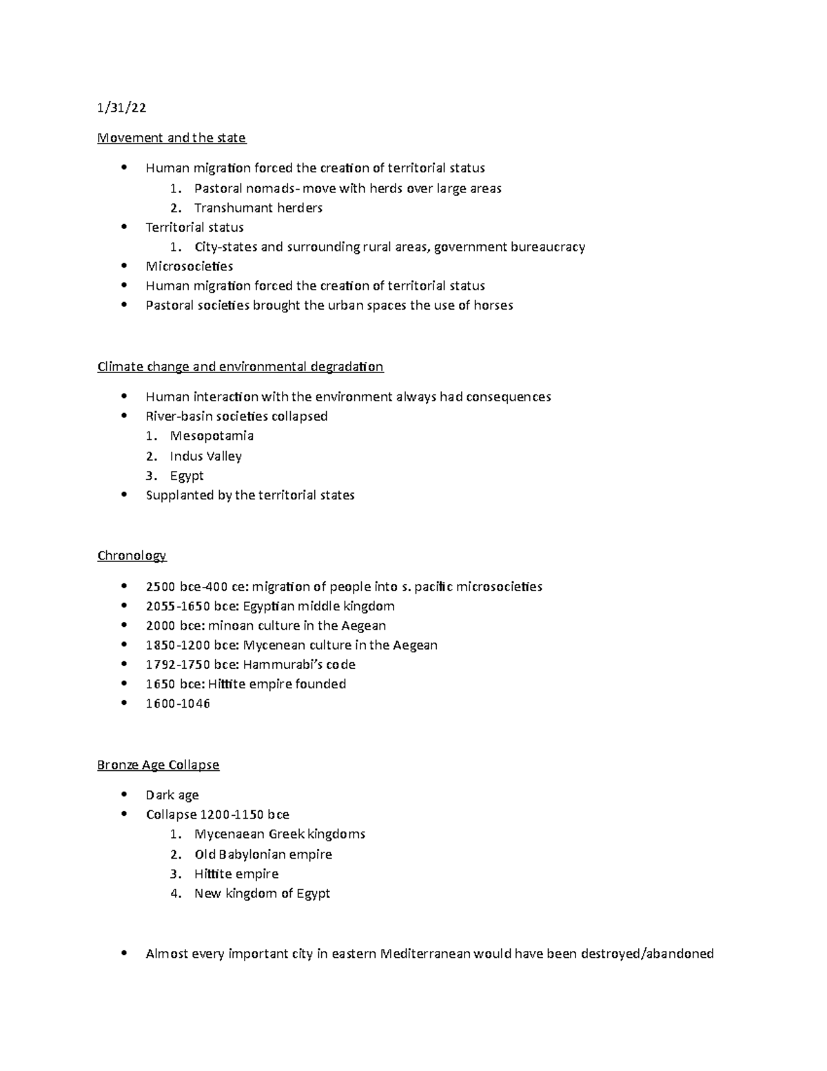 Notes 1-31-22 - 1/31/ Movement and the state Human migration forced the ...