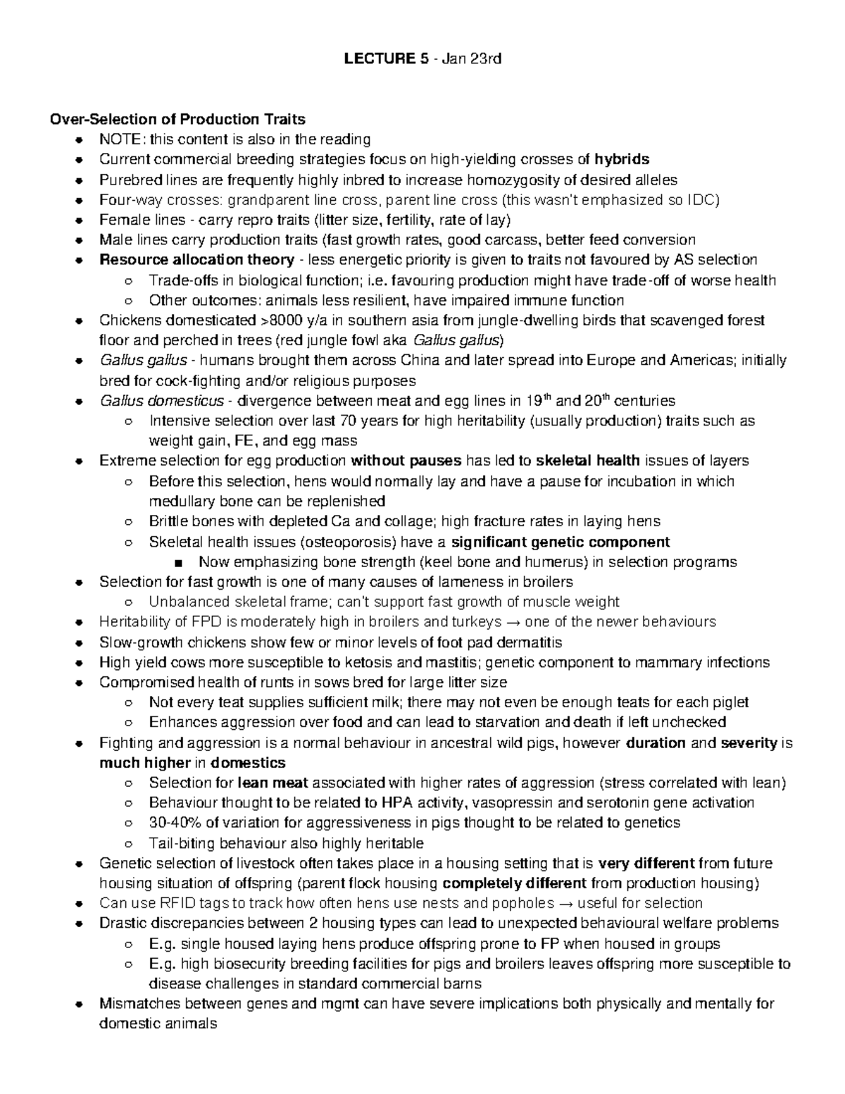 ANSC 4090 Week 3 - Selection Consequences, Behavioural Needs, Pain ...