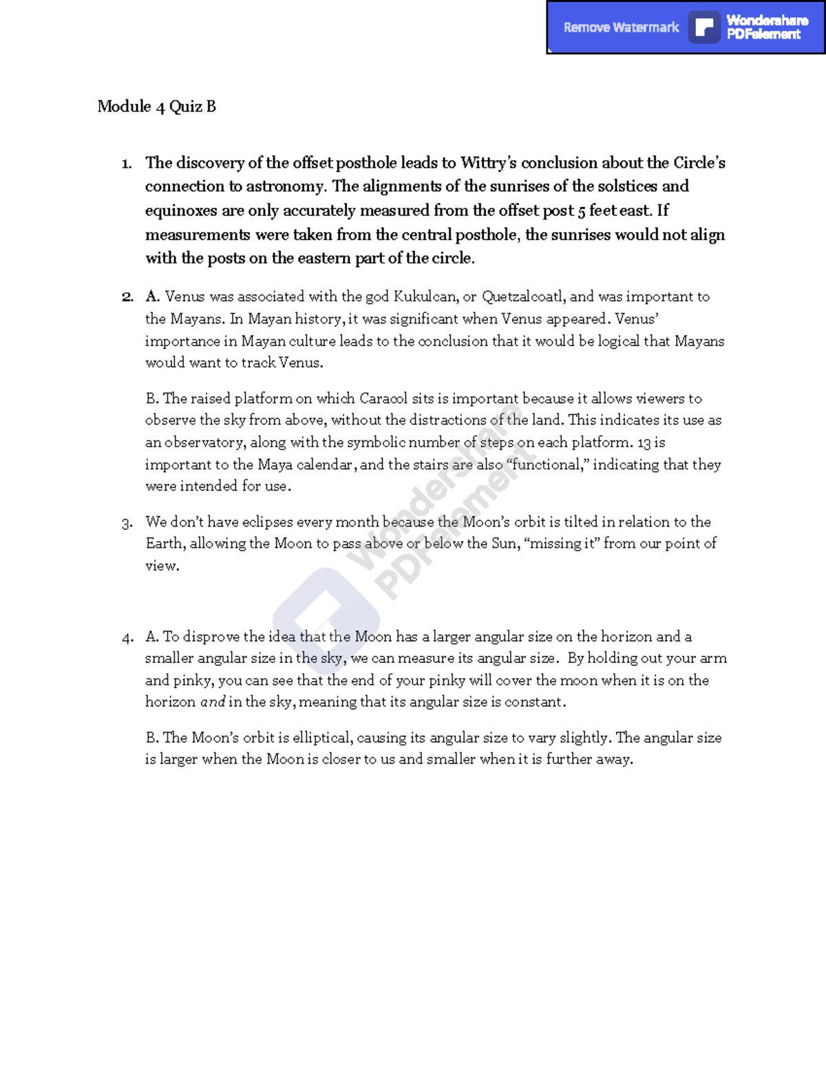 Module 4 Quiz - Prof. Ingram - Module 4 Quiz B 1. The discovery of the ...