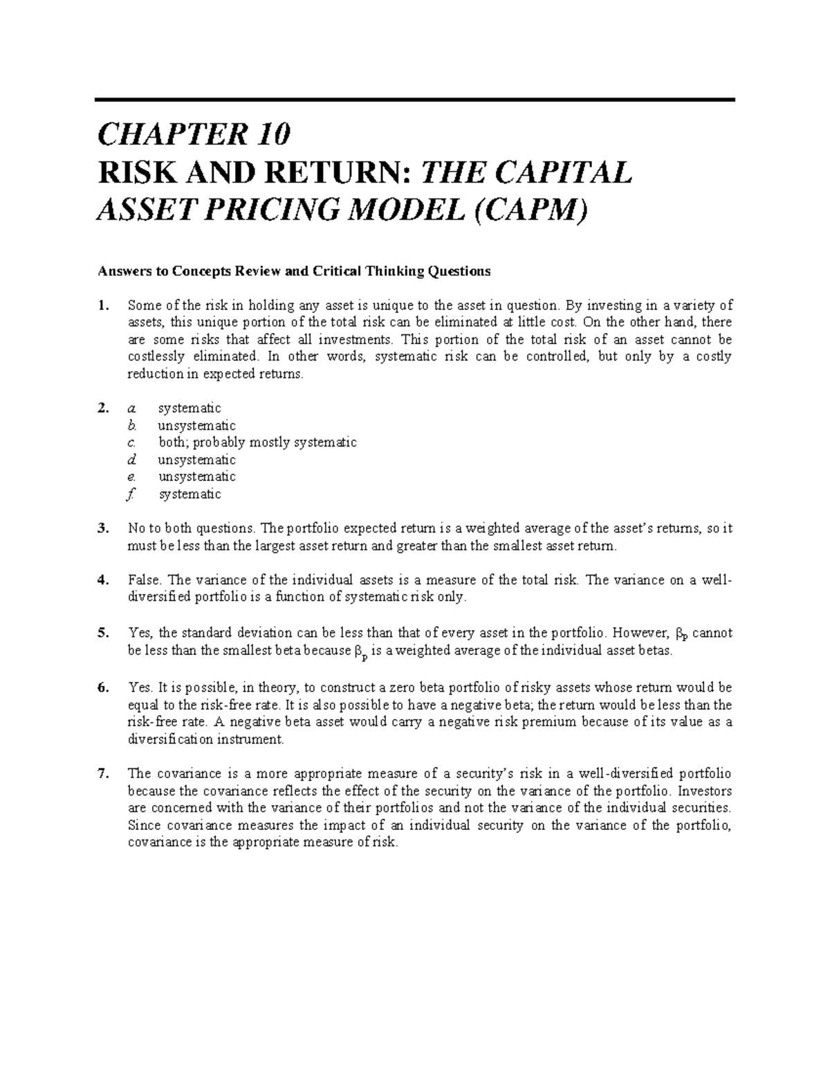 Chapter 10 RISK AND Return THE Capital Asset Pricing Model (CAPM ...