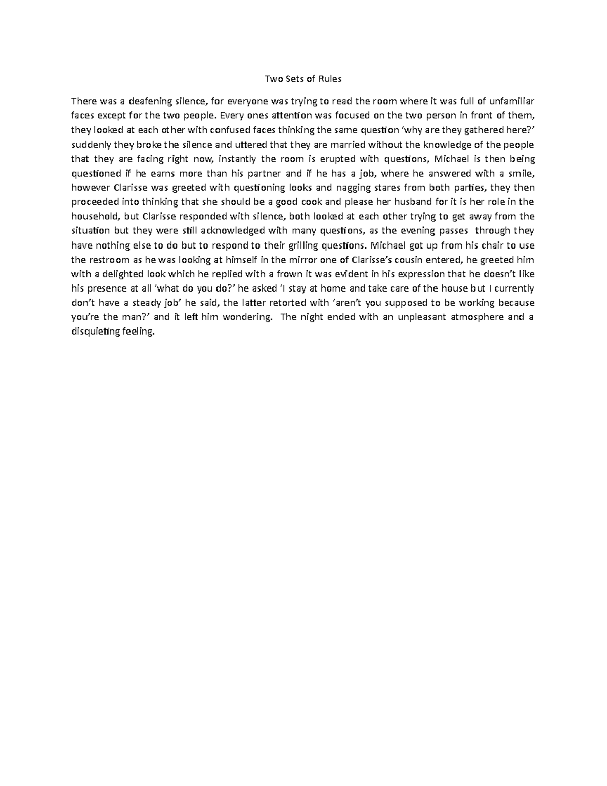 Two Sets of Rules - Short Story narrative - Two Sets of Rules There was ...