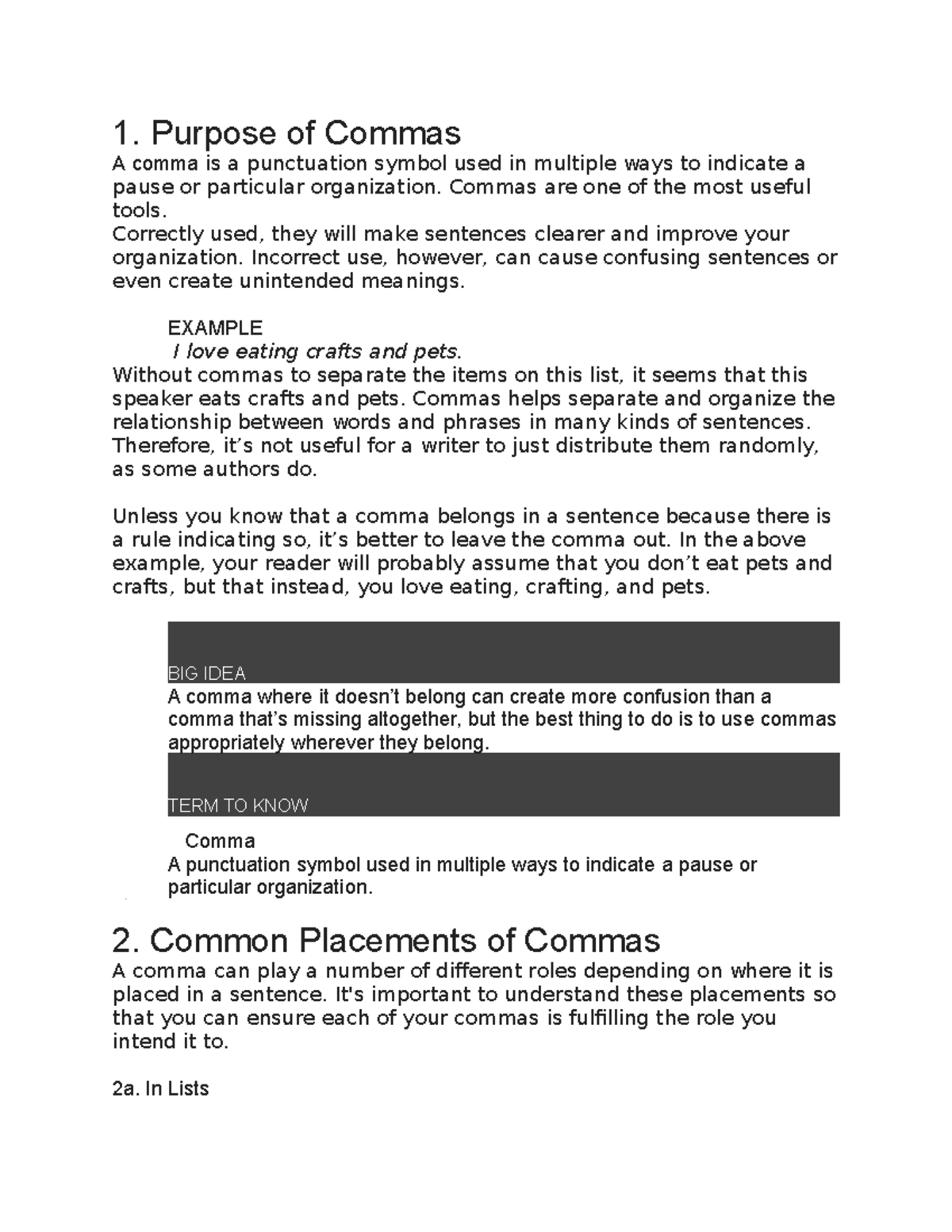 ENG Composition notes - 1. Purpose of Commas A comma is a punctuation ...