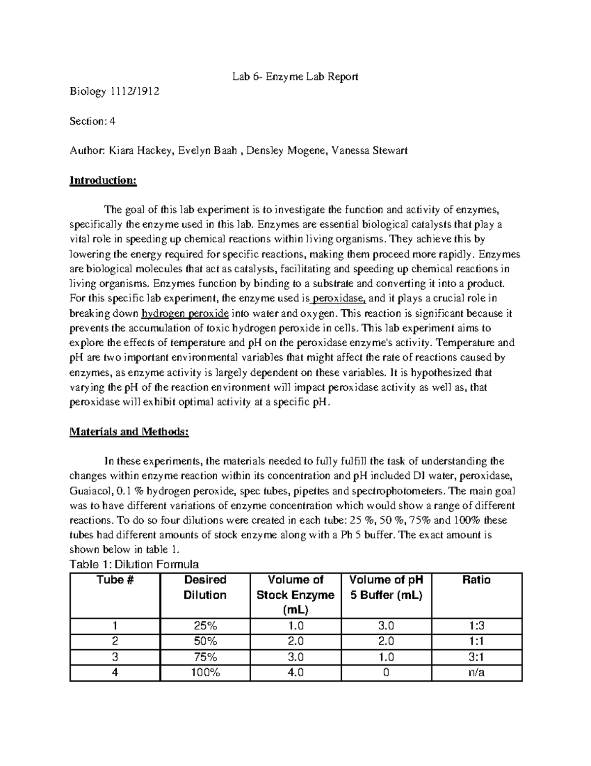 Lab 6 Enzymes Lab Report at Despina Olson blog