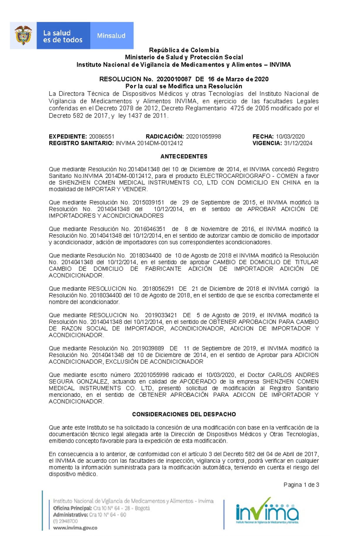 Invima S5 - República de Colombia Ministerio de Salud y Protección ...