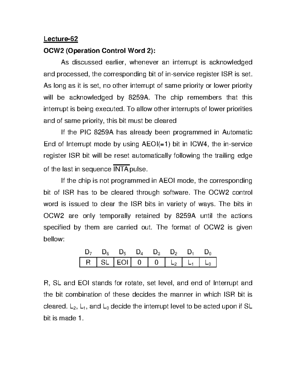 Computer organization - Lecture- OCW2 (Operation Control Word 2): As ...