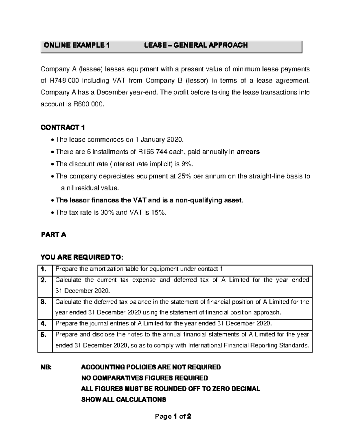Lease class example 1 - Page 1 of 2 ONLINE EXAMPLE 1 LEASE – GENERAL ...