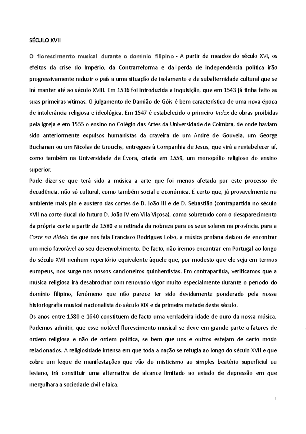 Século XVII- Xviii - Apontamentos - SÉCULO XVII O florescimento musical ...