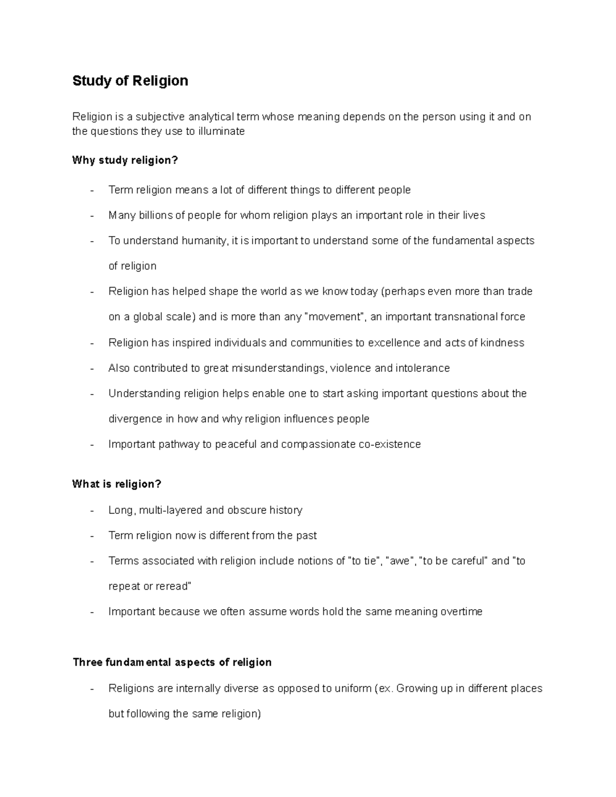 Study of religion - Lecture notes 1 - Study of Religion Religion is a ...