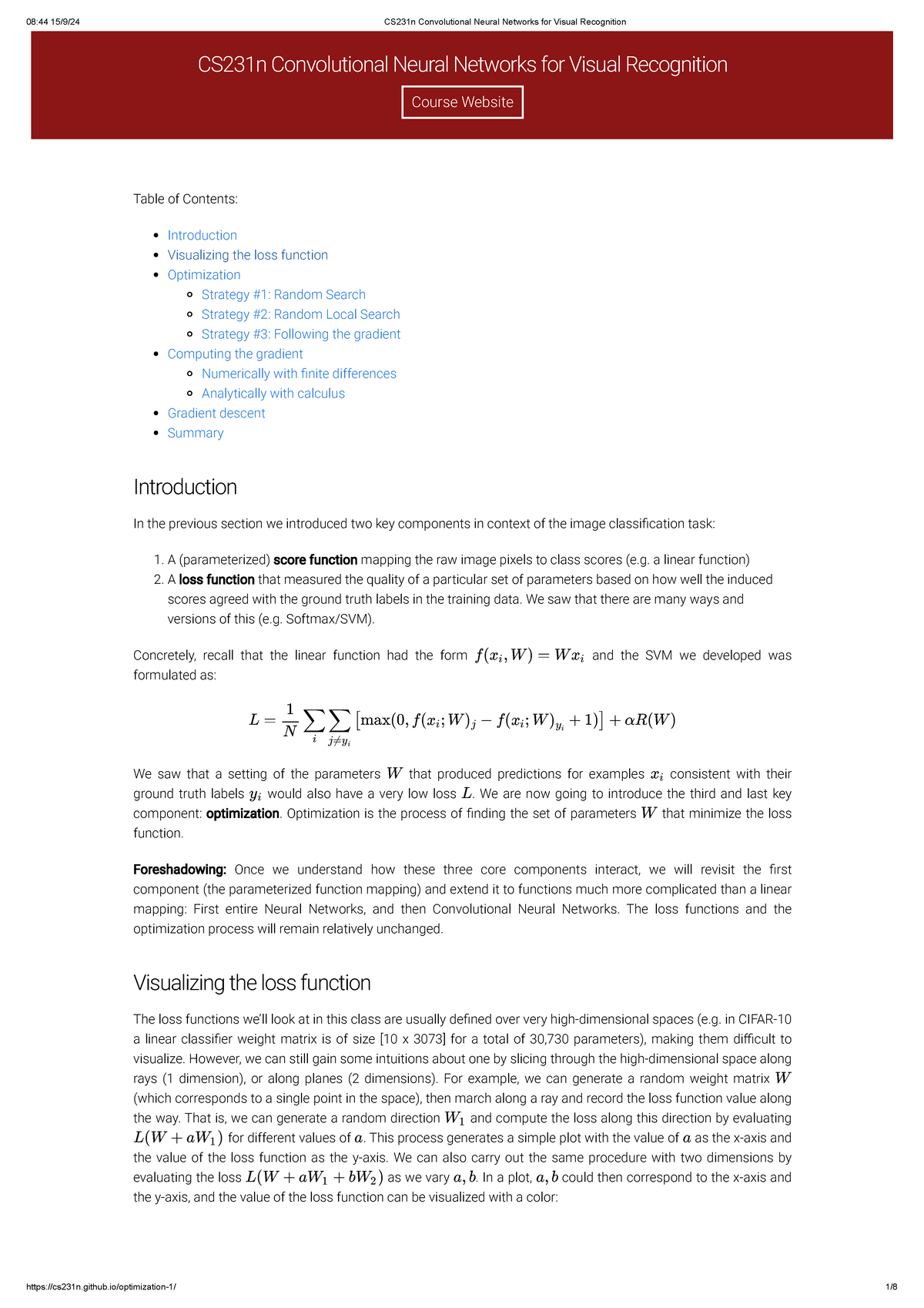 Optimization - dggdgdg - Table of Contents: Introduction Visualizing the loss function ...