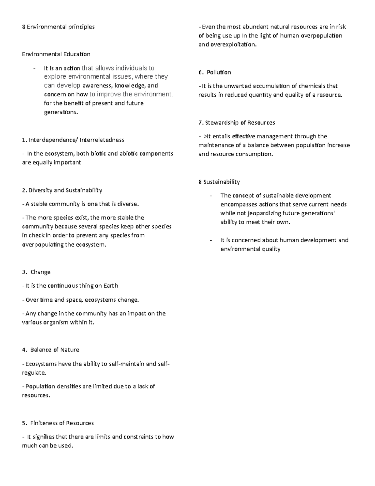 NSTP - 8 Environmental principles and 7 Environmental Sins - 8 Environmental principles - Studocu