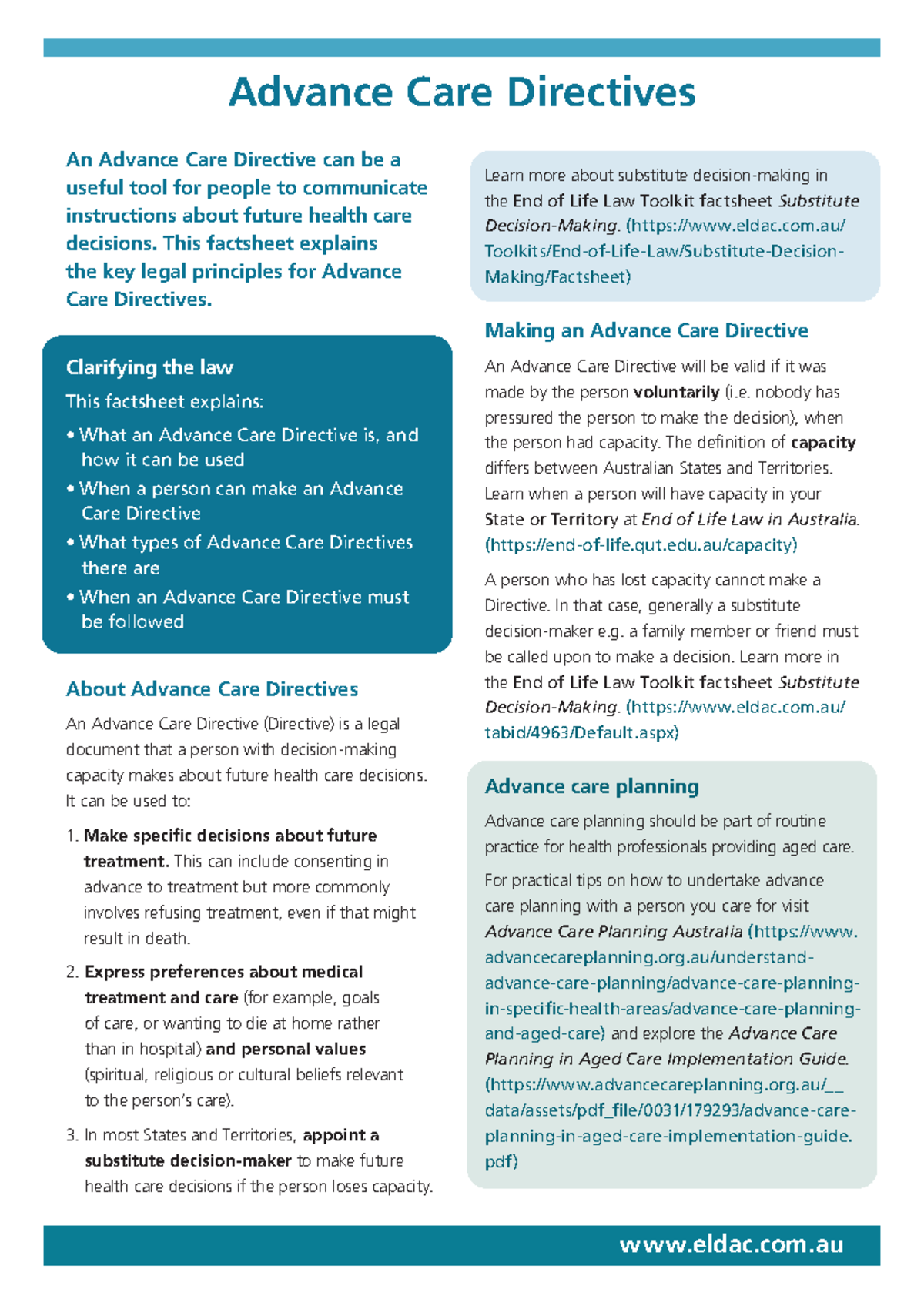 Advance Care Directives Factsheet - Advance Care Directives An Advance ...