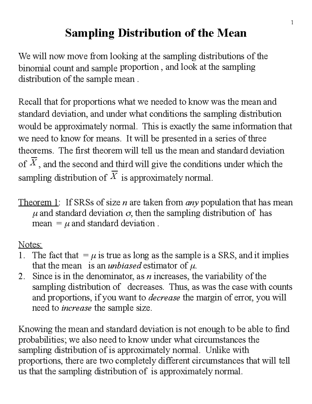 11. Sampling Dist'n of Means - Sampling Distribution of the Mean We ...