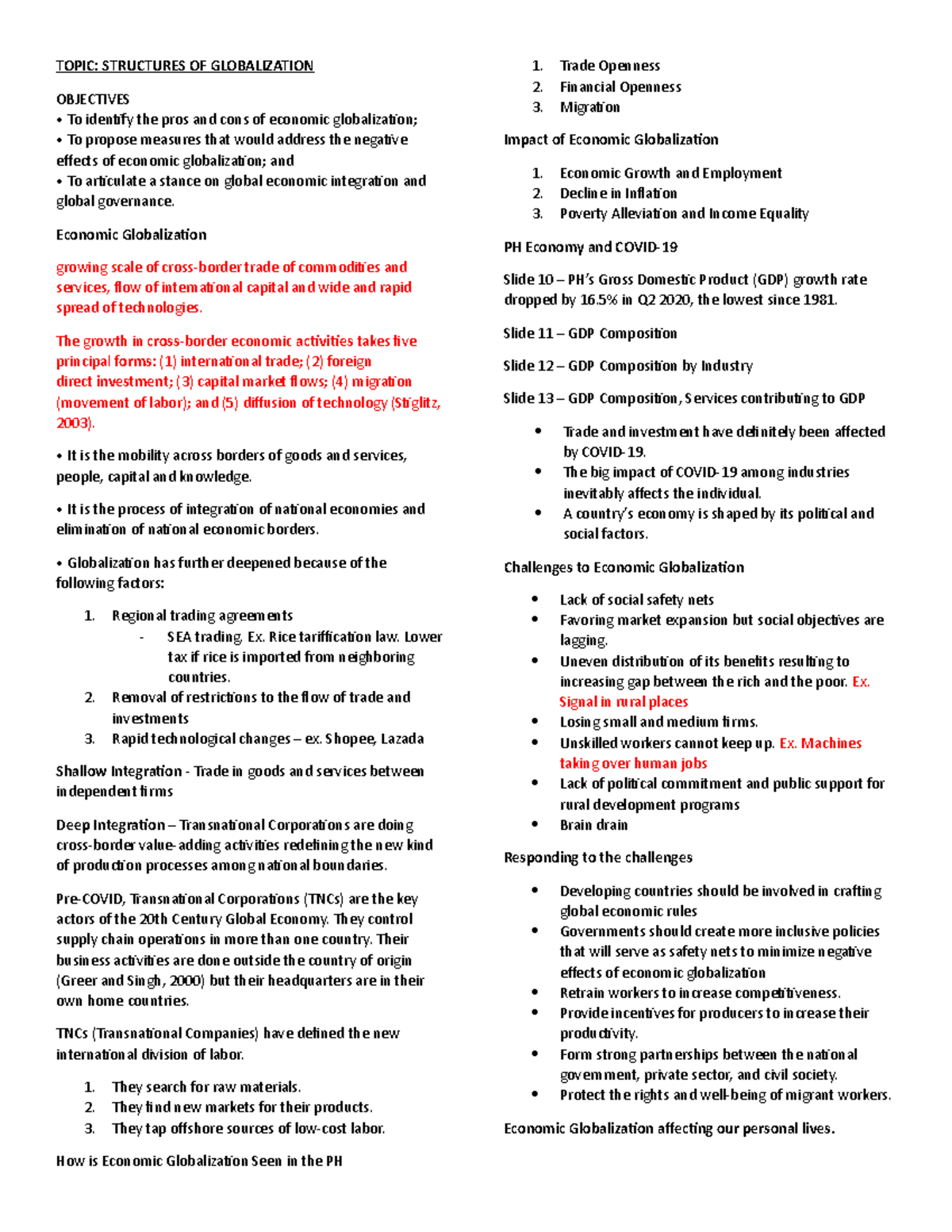 2 Structures of Globalization - Notes - TOPIC: STRUCTURES OF ...