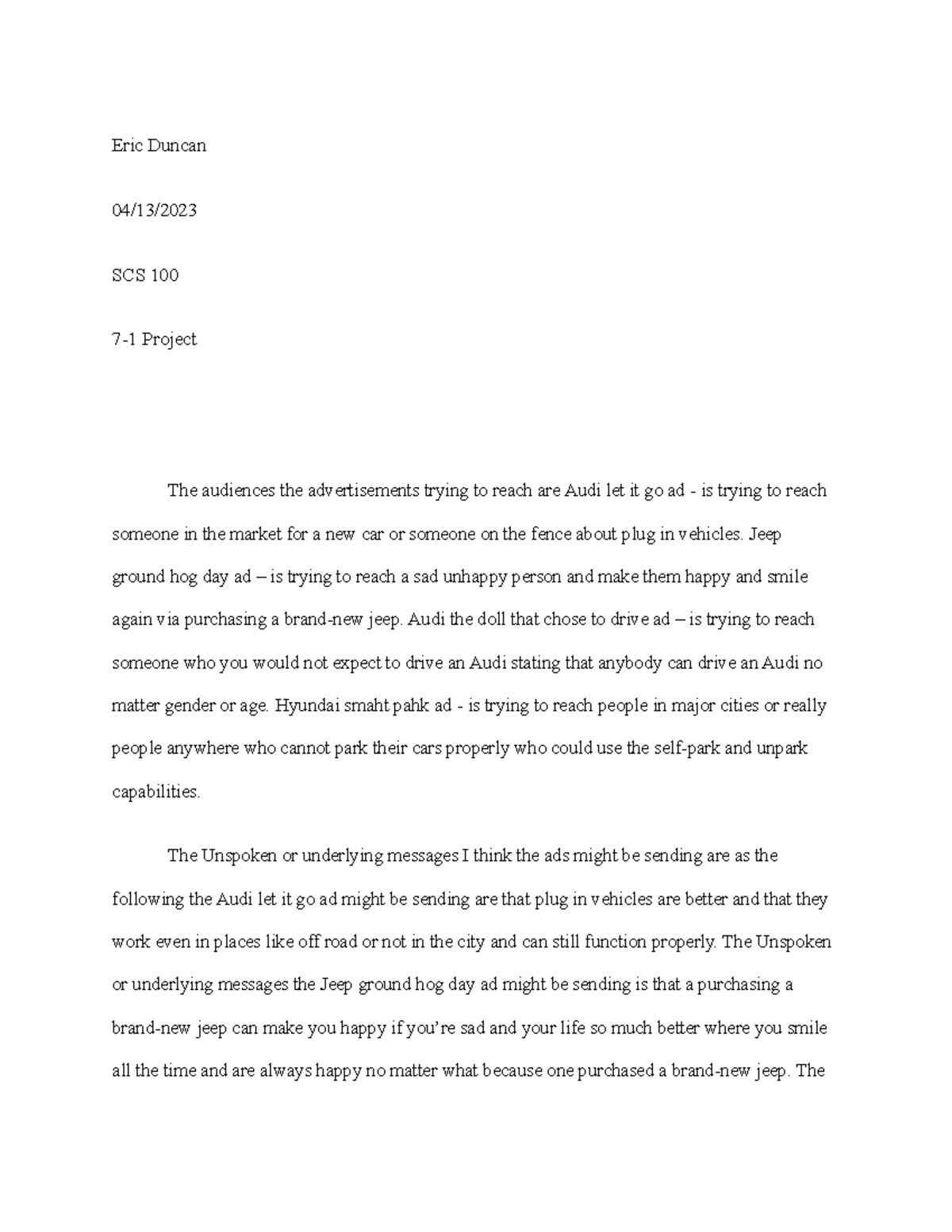 Eric Duncan SCS 100 7-1 Project - Eric Duncan 04/13/ SCS 100 7-1 ...