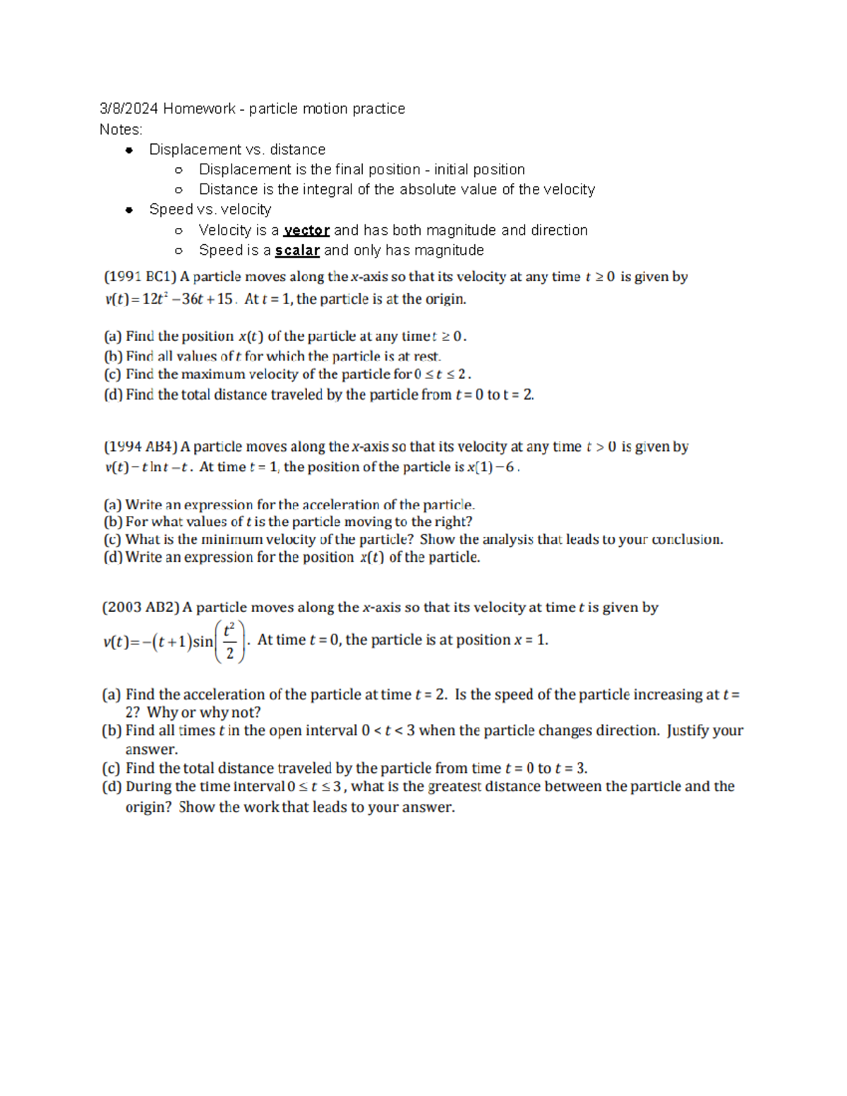 Rajveer 3 8-3 12 Homework - Google Docs - 3/8/2024 Homework - particle ...