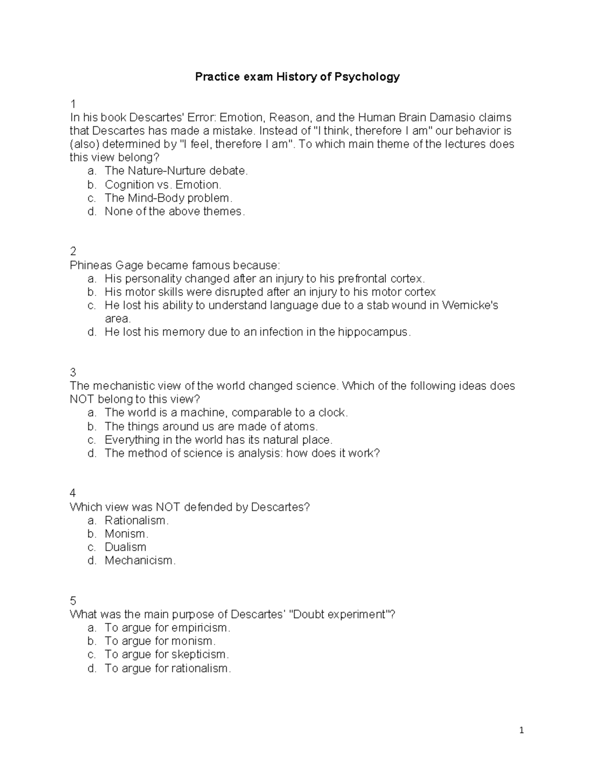 History practice exam - Practice exam History of Psychology 1 In his ...