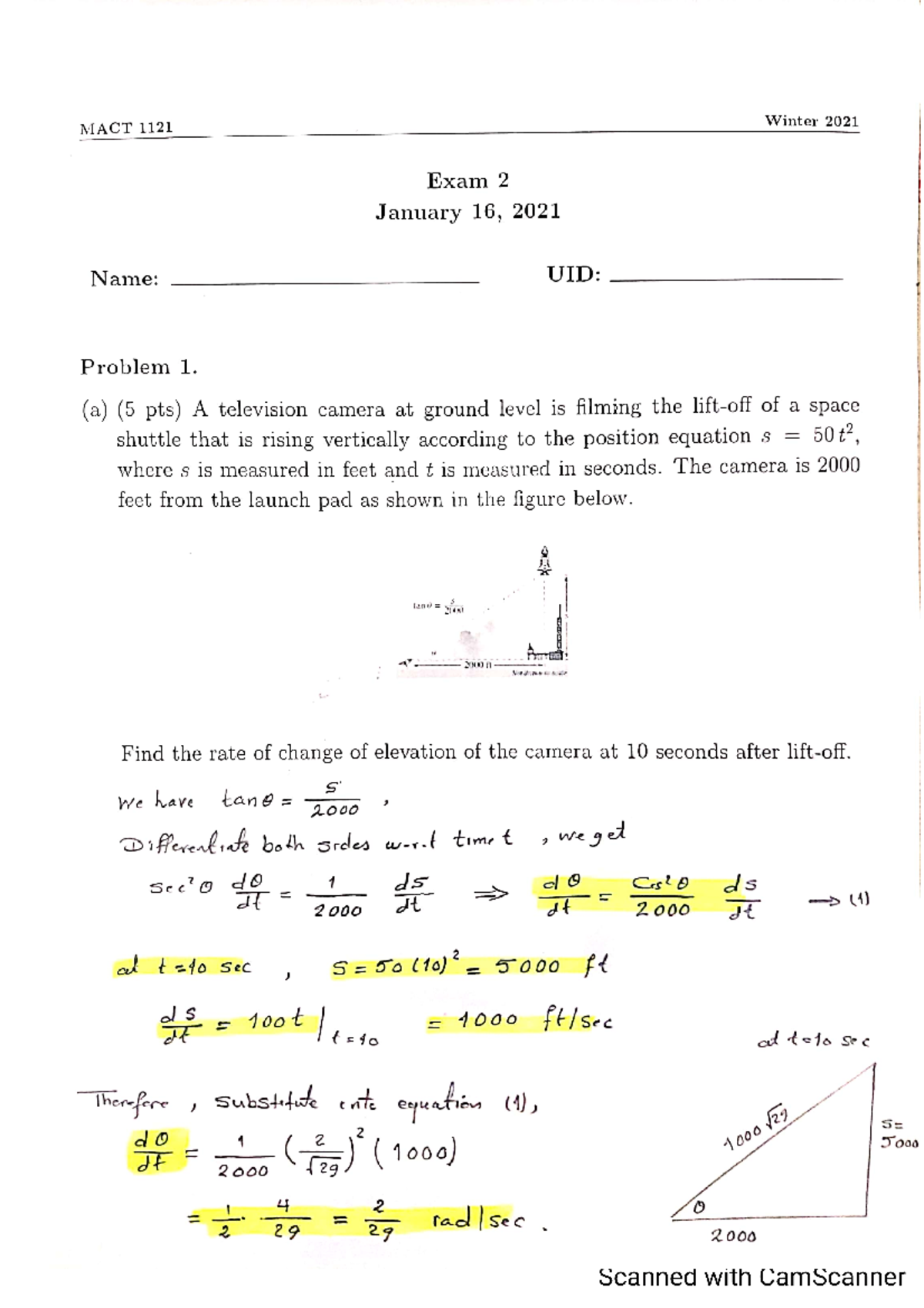 Solution to Winter 2021 Exam 2 - Calculus I - Studocu