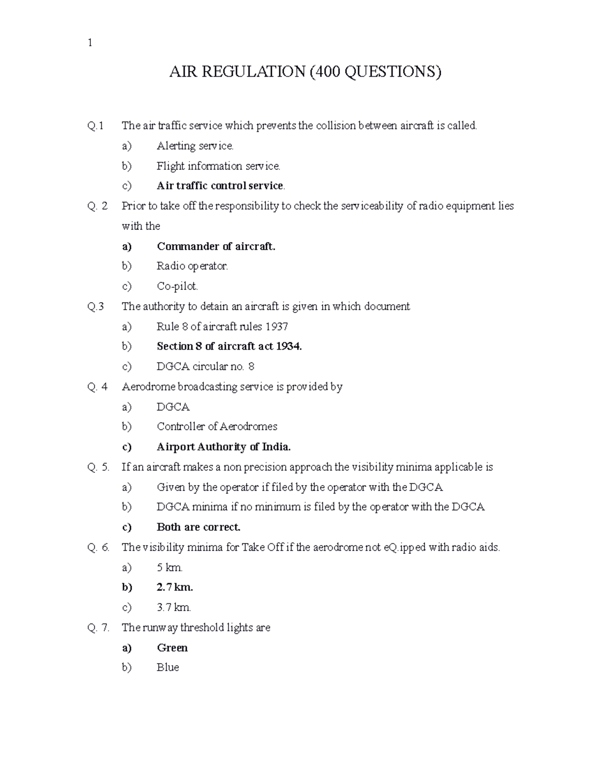 Air Regulation 1.7.09 ( 400 Questions) - AIR REGULATION (400 QUESTIONS ...