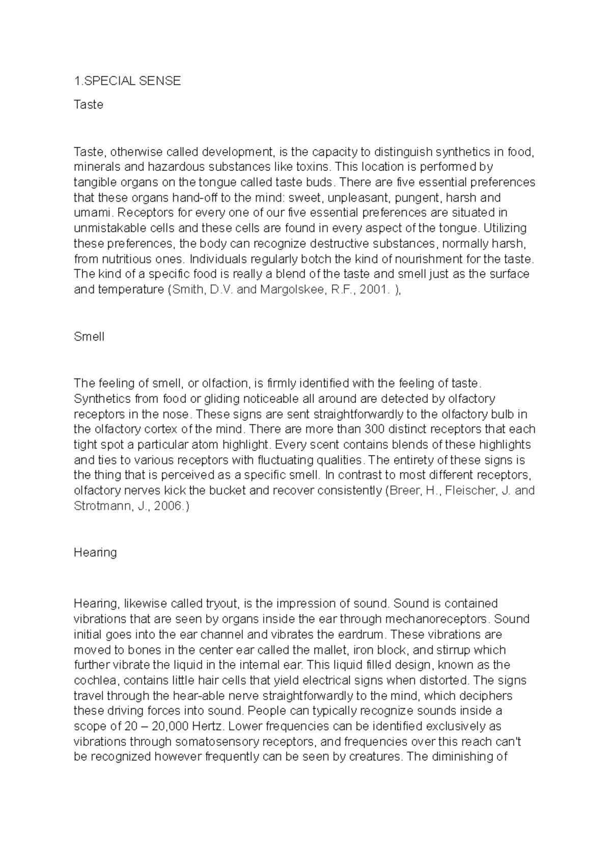 Assignment 3 reference FOR FIRST YEAR - 1 SENSE Taste Taste, otherwise ...