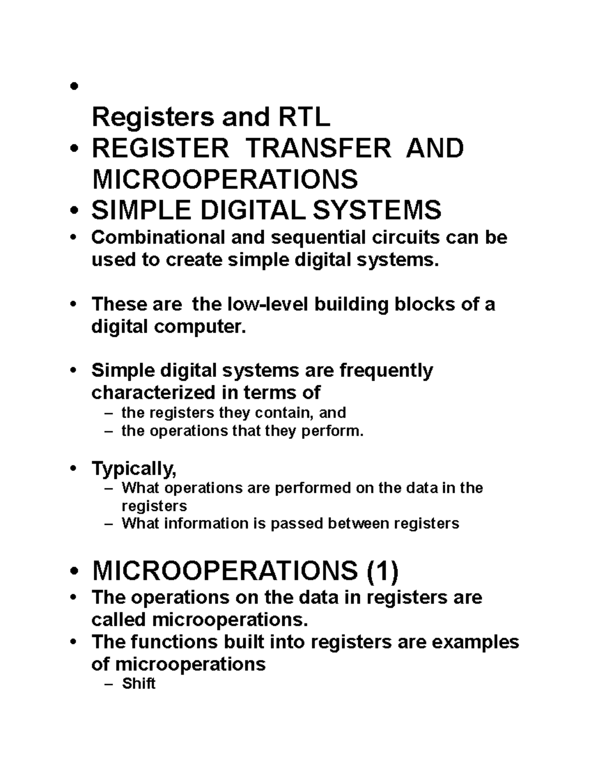 Registers and RTL - • Registers and RTL REGISTER TRANSFER AND ...