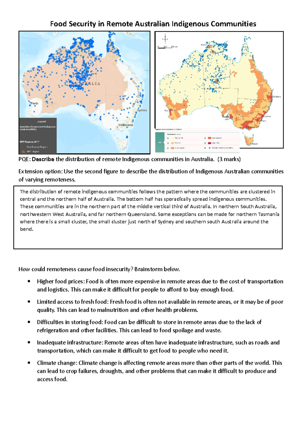 Food Security in Remote Australian Indigenous Communities - (3 marks ...
