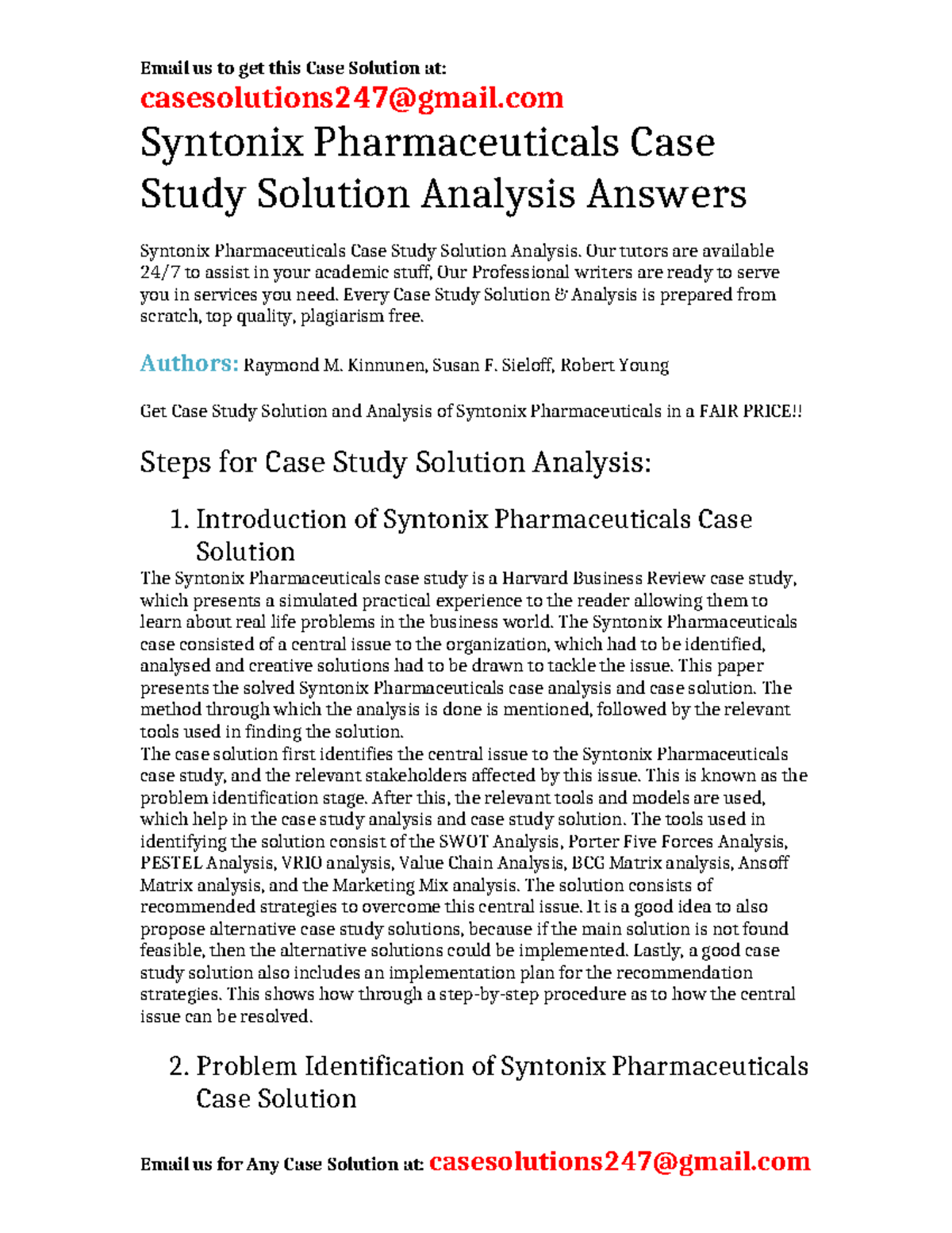 Solution Syntonix Pharmaceuticals Case Study - casesolutions247@gmail ...