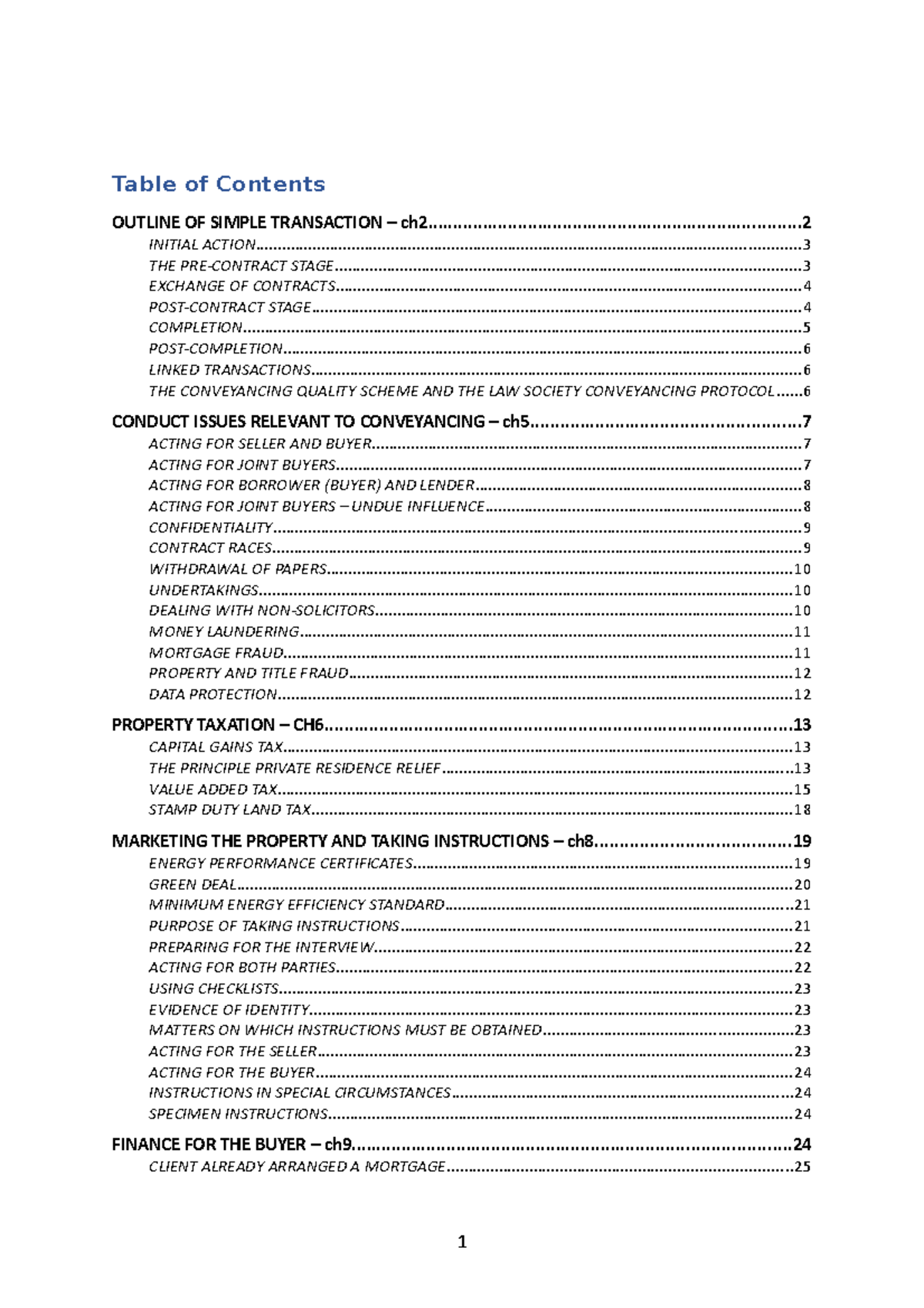 WEEK 1 – Outline Of a Simple Transaction - Table of Contents OUTLINE OF ...