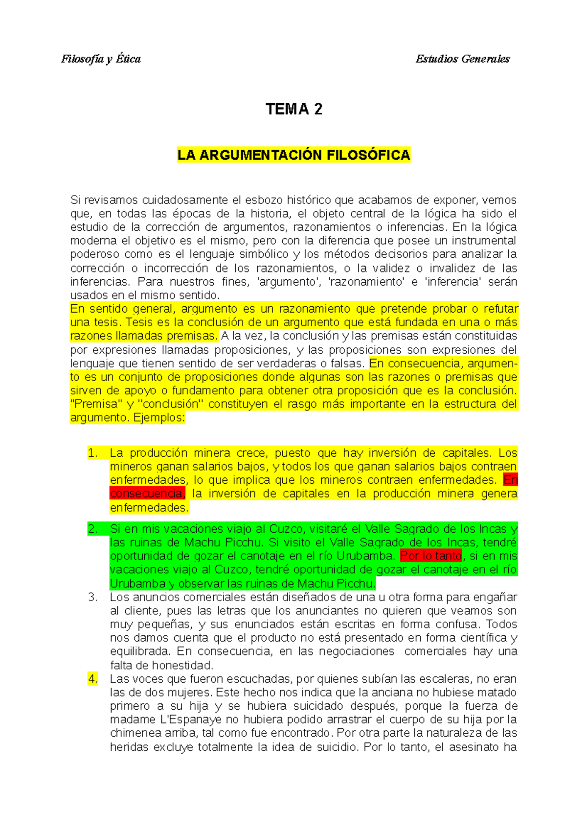 Separata 2- Argumentos filosóficos - TEMA 2 LA ARGUMENTACIÓN FILOSÓFICA ...