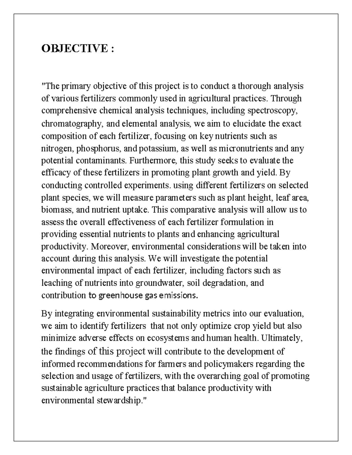 Fertilizers Class 12 - investigatory project - OBJECTIVE : "The primary ...