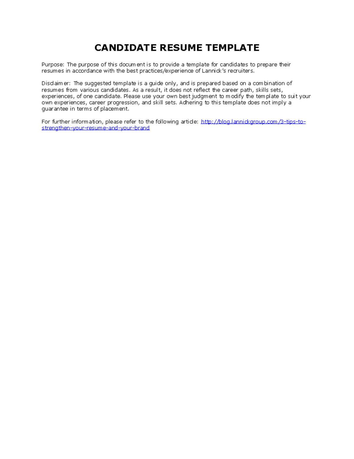 Candidate Resume [Template] (1) (1) - CANDIDATE RESUME TEMPLATE Purpose ...