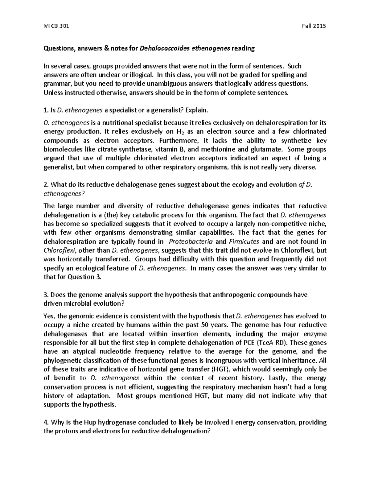 MICB 301 QA&N Dehalococcoides - MICB 301 Fall 2015 Questions, answers ...