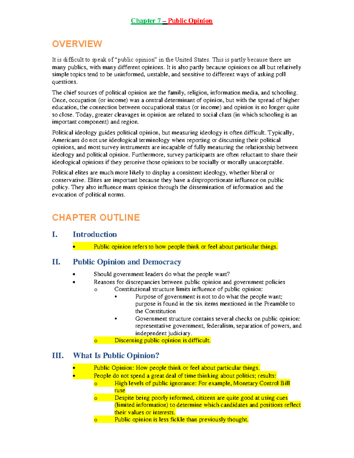 Ch07 Public Opinion - US-Government - Chapter 7 – Public Opinion ...