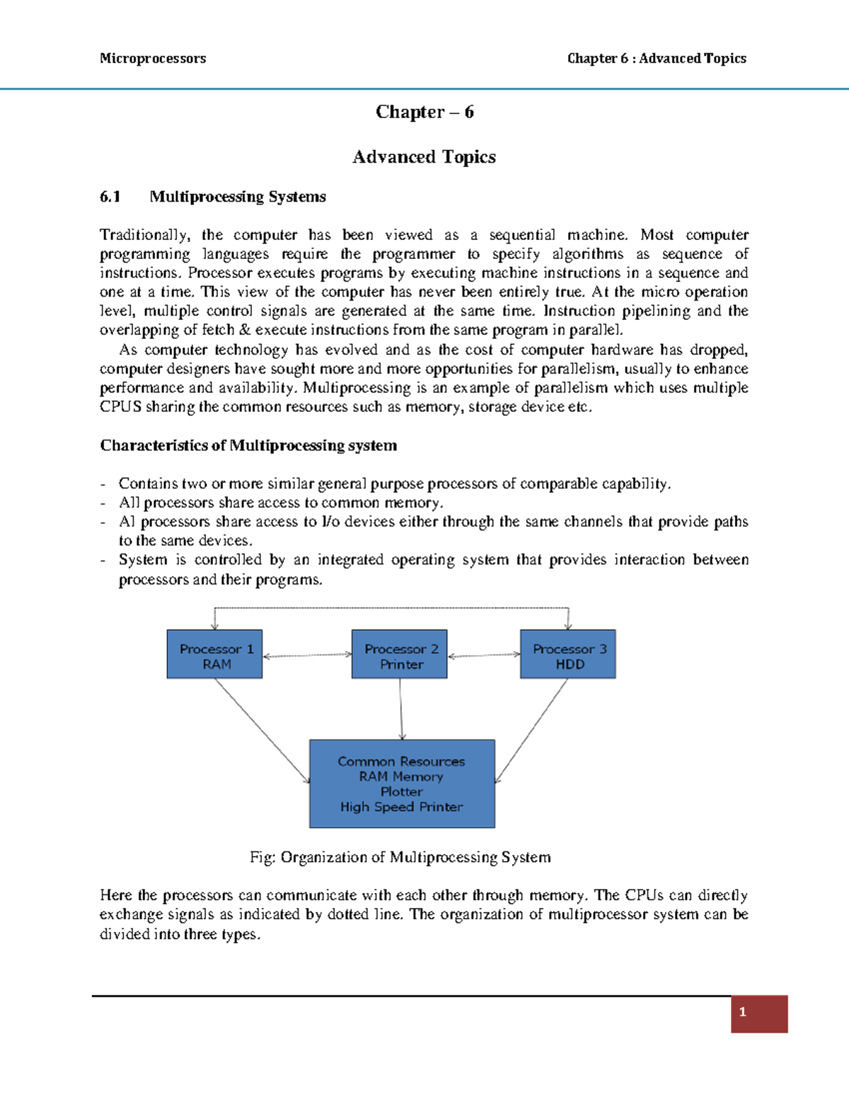 Chapter-6 -Advanced-Topics - Chapter – 6 Advanced Topics 6 Multiprocessing Systems Traditionally ...