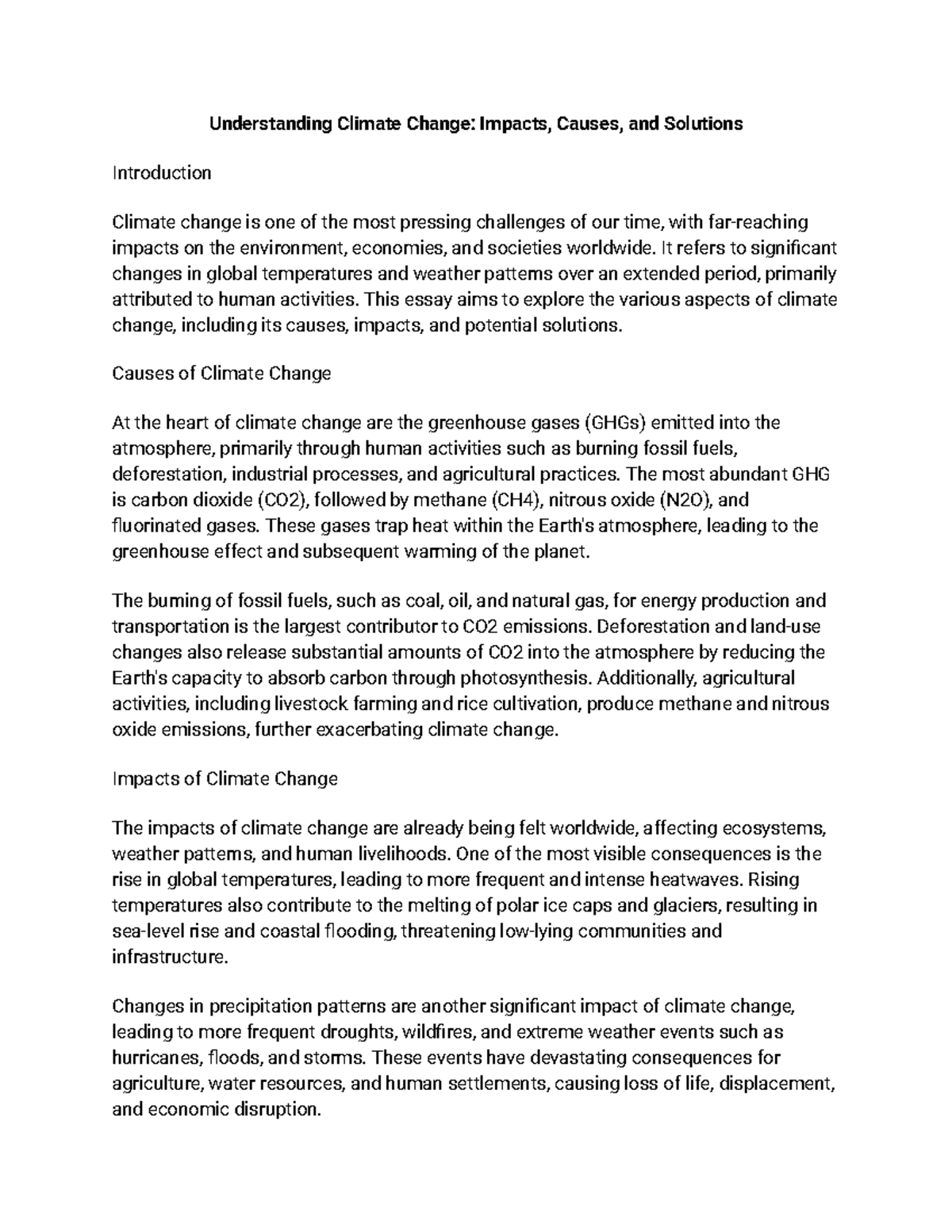Climate change Essay - Understanding Climate Change: Impacts, Causes ...