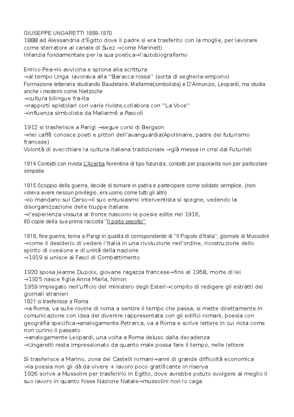 Ungaretti - GIUSEPPE UNGARETTI 1888- 1888 ad Alessandria d’Egitto dove ...