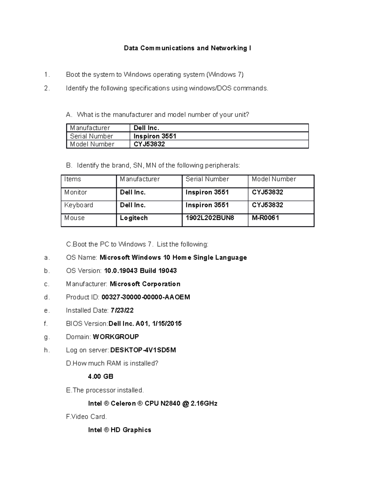 Activity 1 - IT 227 - Data Communications and Networking I Boot the ...