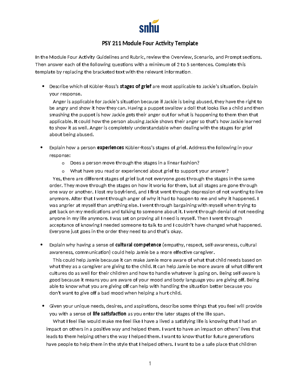 PSY 211 Module Four Activity Template - Then answer each of the ...