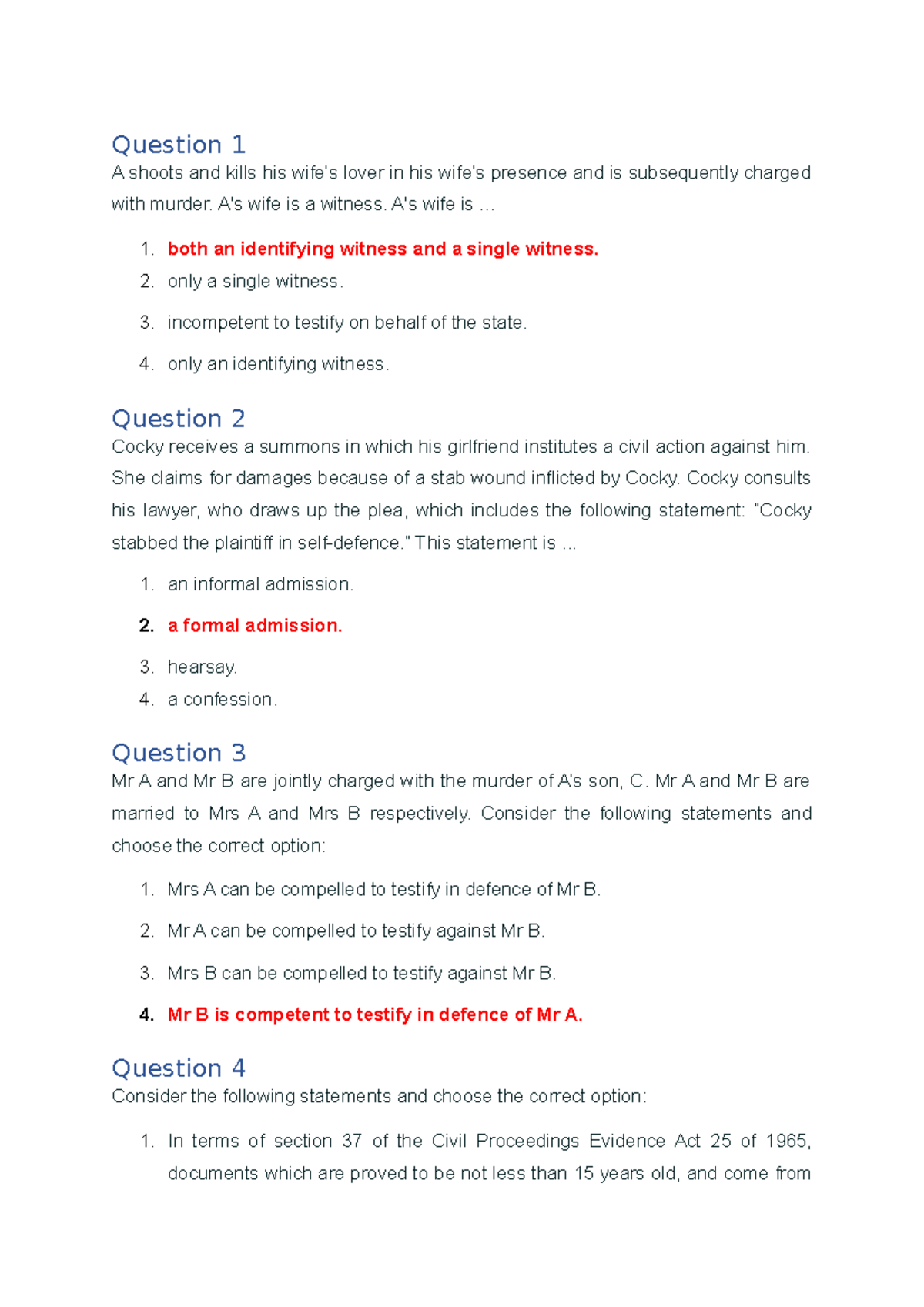 Assignment - Question 1 A shoots and kills his wife’s lover in his wife’s presence and is - Studocu
