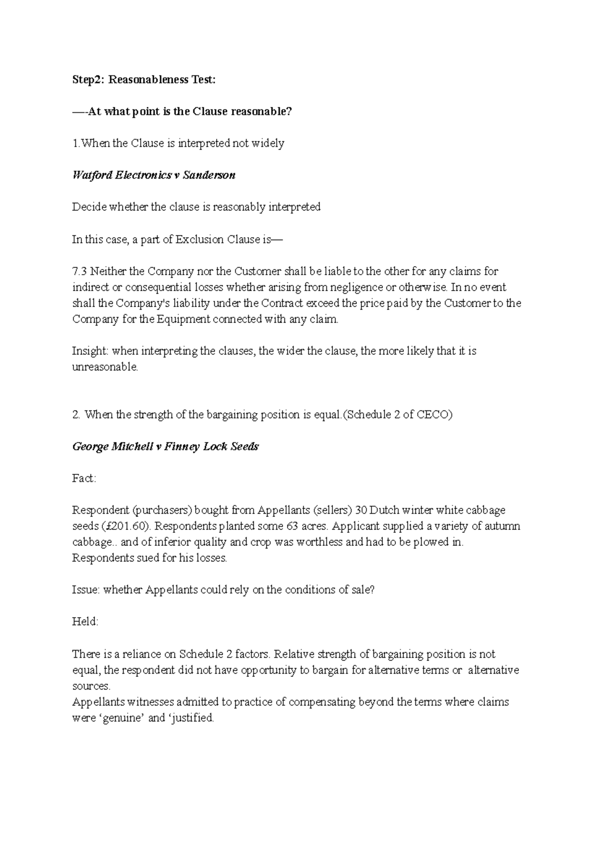 Contract Statutory Control - Step2: Reasonableness Test: —-At what ...
